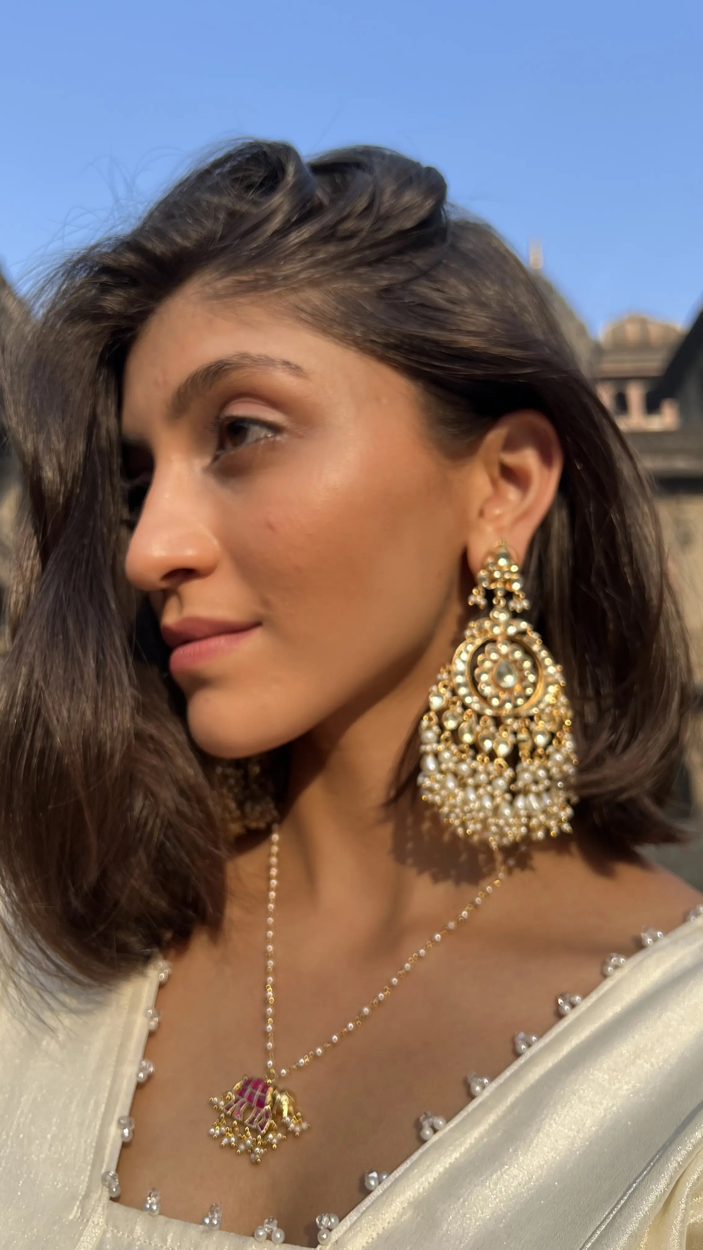 SHOP POLKI EARRINGS WITH BASRA MOTI ONLINE