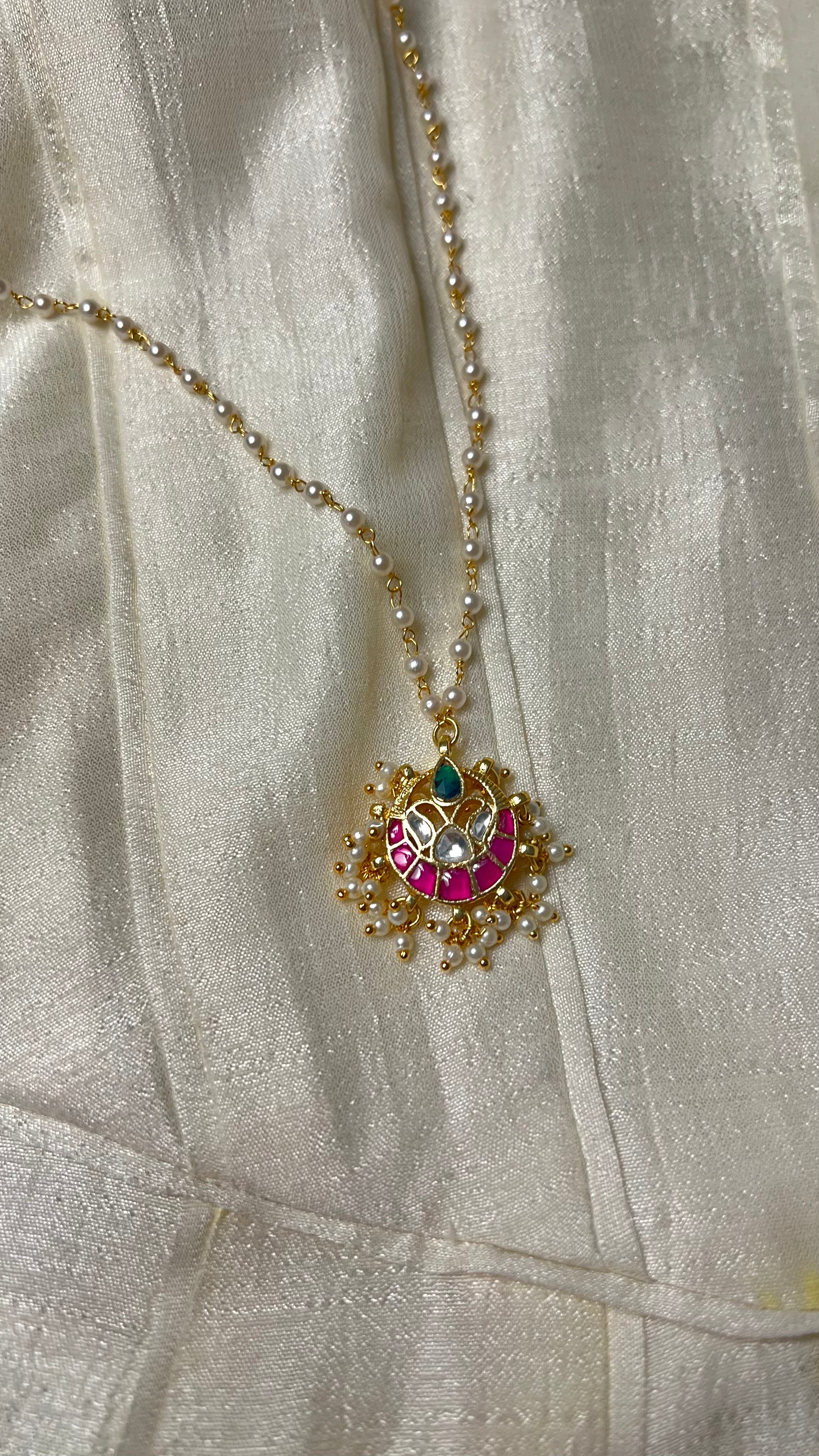 FALGUNI DIYA SHAPED POLKI WITH SEMI-PRECIOUS STONE WITH BASRA MOTI ...